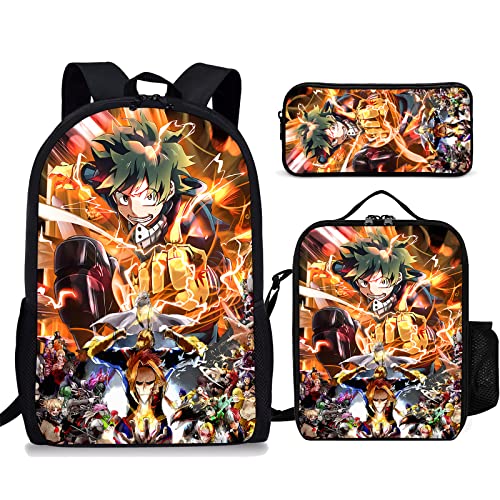 mfiwena Japanese Anime Backpack Set for Boy Girl, Polyester Bookbag set with Lunch Bag Multifunction 3-in-1 Bag for Teen