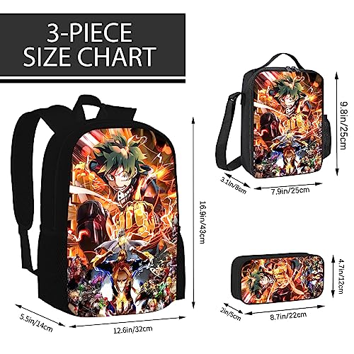 mfiwena Japanese Anime Backpack Set for Boy Girl, Polyester Bookbag set with Lunch Bag Multifunction 3-in-1 Bag for Teen