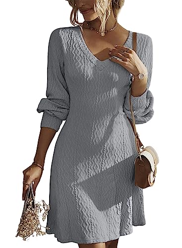 Dokotoo Womens Oversized Sweater Dress Elegant Trendy Casual Loose Long Sleeve Dresses V Neck Knit Ribbed A Line Fall Pullover Sweater Mini Dress 2023 Trendy Outfits Gray Medium