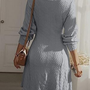 Dokotoo Womens Oversized Sweater Dress Elegant Trendy Casual Loose Long Sleeve Dresses V Neck Knit Ribbed A Line Fall Pullover Sweater Mini Dress 2023 Trendy Outfits Gray Medium