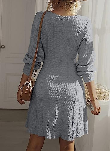 Dokotoo Womens Oversized Sweater Dress Elegant Trendy Casual Loose Long Sleeve Dresses V Neck Knit Ribbed A Line Fall Pullover Sweater Mini Dress 2023 Trendy Outfits Gray Medium