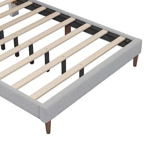 Queen Size Upholstered Platform Bed Frame with Vertical Channel Tufted Headboard, Modern Upholstered Platform Bed with Wood Slat Support, Heavy Duty Queen Bed Frames, No Box Spring Needed (Gray)