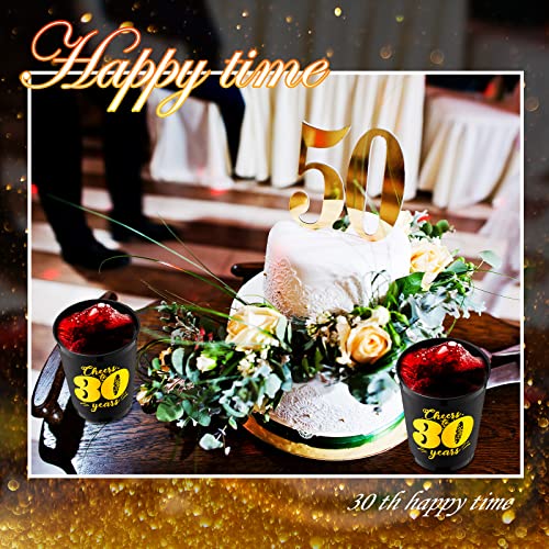 Patelai 48 Pcs Birthday Cups Anniversary Cups, 12 Oz Gold and Black Plastic Cups for Parties, Gold and Black Plastic Stadium Cups for Birthday Decorations Anniversary Wedding Party Favors (30th)