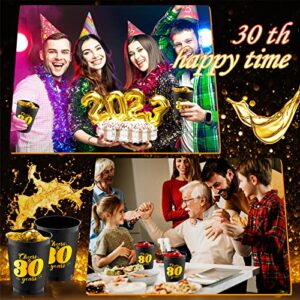 Patelai 48 Pcs Birthday Cups Anniversary Cups, 12 Oz Gold and Black Plastic Cups for Parties, Gold and Black Plastic Stadium Cups for Birthday Decorations Anniversary Wedding Party Favors (30th)