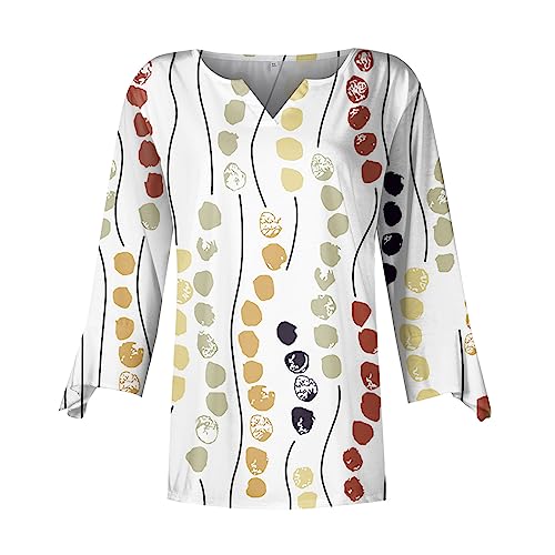 Womens Tops 3/4 Sleeve 3/4 Length Sleeves Tops for Women Floral Print Retro Blouses V Neck Tulip Sleeve Loose Fit Dressy Casual T-Shirts Yellow XXL