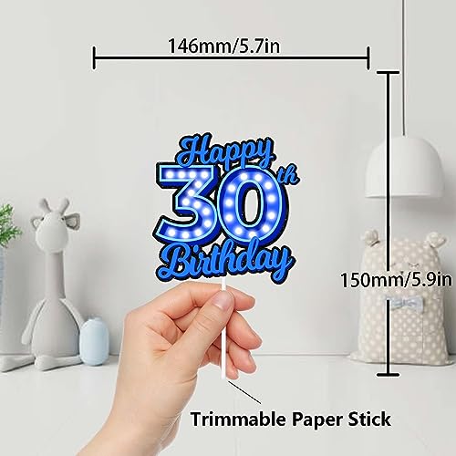 Blue Glitter Happy Birthday 30th Cake Topper Let’s Glow Crazy Party Theme Decoration Supplies Men Women Happy Birthday 30 Anniversary Party Decor Supplies