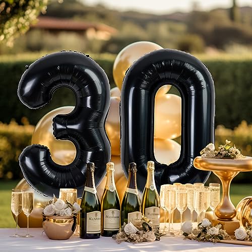 RUBFAC 42 Inch 30 Number Balloons Black Big Giant Jumbo Number 30 Foil Mylar Balloons for 30th Birthday Party Anniversary Events Decorations