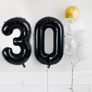 RUBFAC 42 Inch 30 Number Balloons Black Big Giant Jumbo Number 30 Foil Mylar Balloons for 30th Birthday Party Anniversary Events Decorations