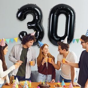 RUBFAC 42 Inch 30 Number Balloons Black Big Giant Jumbo Number 30 Foil Mylar Balloons for 30th Birthday Party Anniversary Events Decorations