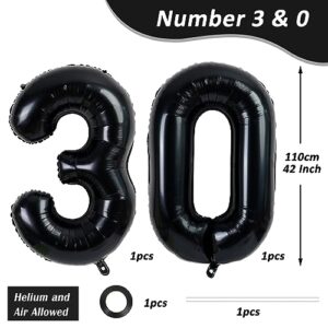 RUBFAC 42 Inch 30 Number Balloons Black Big Giant Jumbo Number 30 Foil Mylar Balloons for 30th Birthday Party Anniversary Events Decorations