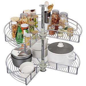 yitahome 28-inch kidney shaped chrome pie cut 2-shelf lazy susan corner organizer for kitchen cabinet blind corner storage with telescoping mount, silver