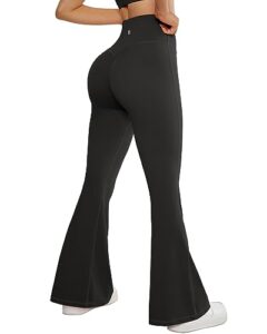 suuksess women flare leggings scrunch butt lifting bootcut high waisted tummy control bell bottom yoga pants (black,l)