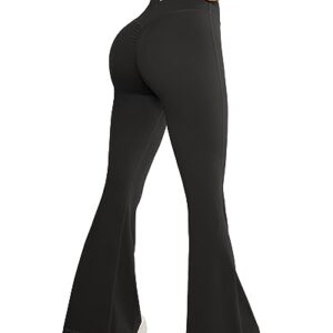 SUUKSESS Women Flare Leggings Scrunch Butt Lifting Bootcut High Waisted Tummy Control Bell Bottom Yoga Pants (Black,L)