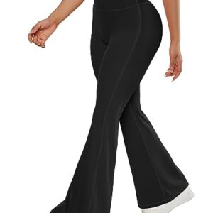 SUUKSESS Women Flare Leggings Scrunch Butt Lifting Bootcut High Waisted Tummy Control Bell Bottom Yoga Pants (Black,L)