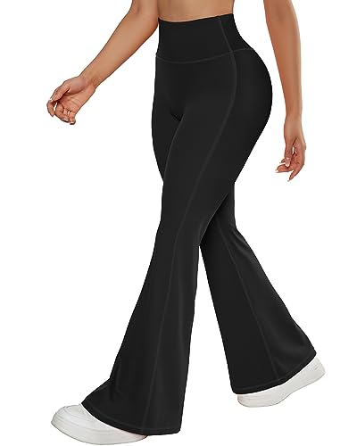 SUUKSESS Women Flare Leggings Scrunch Butt Lifting Bootcut High Waisted Tummy Control Bell Bottom Yoga Pants (Black,L)