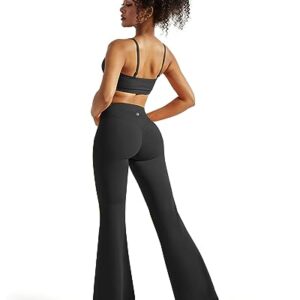 SUUKSESS Women Flare Leggings Scrunch Butt Lifting Bootcut High Waisted Tummy Control Bell Bottom Yoga Pants (Black,L)