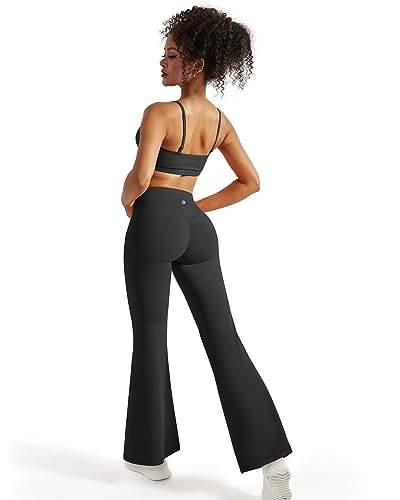 SUUKSESS Women Flare Leggings Scrunch Butt Lifting Bootcut High Waisted Tummy Control Bell Bottom Yoga Pants (Black,L)