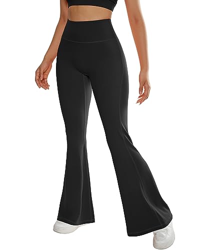 SUUKSESS Women Flare Leggings Scrunch Butt Lifting Bootcut High Waisted Tummy Control Bell Bottom Yoga Pants (Black,L)