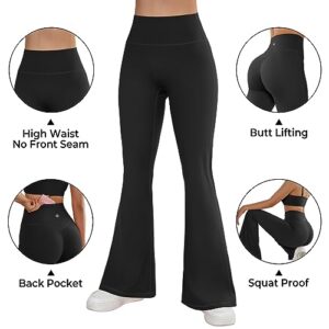 SUUKSESS Women Flare Leggings Scrunch Butt Lifting Bootcut High Waisted Tummy Control Bell Bottom Yoga Pants (Black,L)