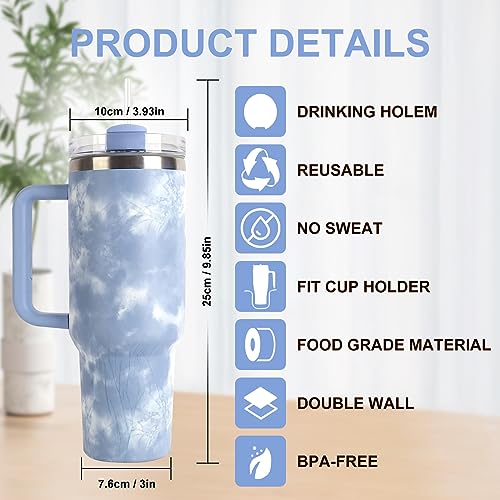 40 oz Tumbler With Handle and Lid Straw Stainless Steel Insulated Vacuum Cup Reusable Water Bottle Travel Mug Iced Coffee Cup Travel Mug for Hot and Cold Beverages 40 oz Tumbler with Handle