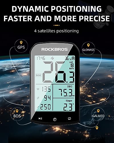 ROCKBROS Bike Computer Wireless Cycling Computers ANT+ Bluetooth Bicycle Computer Mini Speedometer Odometer Waterproof 2.9inch LCD Screen GPS/BDS/Galileo Position System