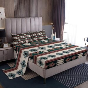 western decor sheets twin size southwestern bed sheet set for kids boys girls cowboy aztec bed sheets women men teens blue brown beige native indian tribal navajo bedding fitted sheet flat sheets