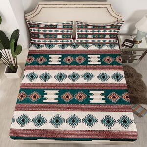 Western Decor Sheets Twin Size Southwestern Bed Sheet Set for Kids Boys Girls Cowboy Aztec Bed Sheets Women Men Teens Blue Brown Beige Native Indian Tribal Navajo Bedding Fitted Sheet Flat Sheets