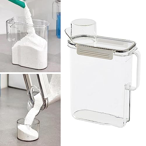 Laundry Powder Dispenser, Detergent Dispenser with Measuring Cup Lid, Large Capacity Laundry Softener Dispenser Leak-Proof Washing Powder Container for Fabric Softener and Liquid Detergent