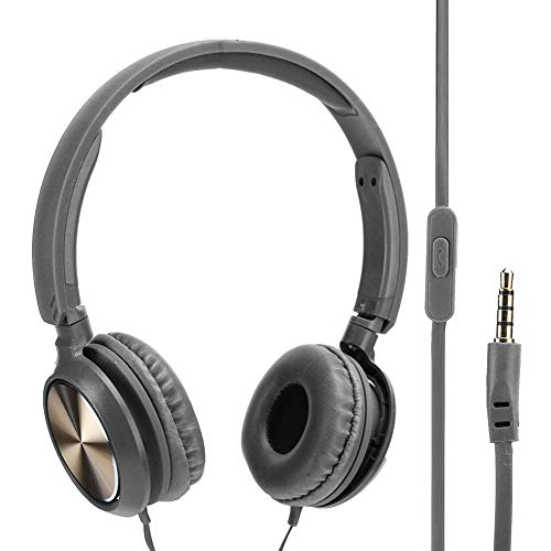 Dpofirs Computer Headphones with Microphone for Kids, Portable Over Ear Headset, 3.5 Mm Wired Gaming Music Handsfree Earpiece with Noise Canceling ForMobile Phones, PC (Grey)