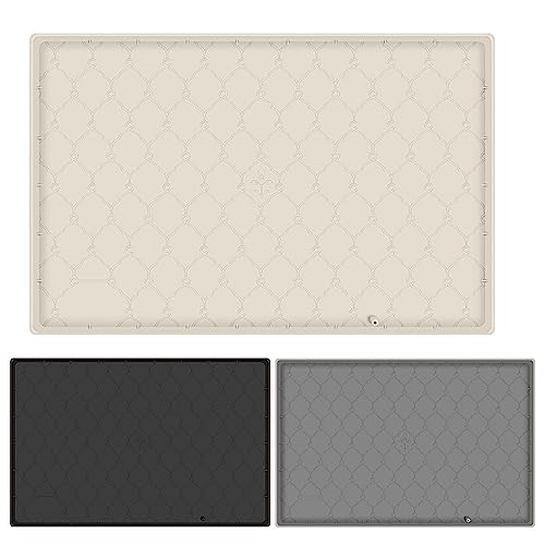 C-LARSS Under Sink Mats 33 * 21 Inches Silicone Under Kitchen Sink Liner Mat Flexible Waterproof Under Sink Drip Tray with Drainage Hole for Protect Cabinets Black