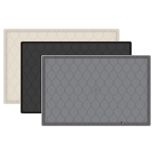 C-LARSS Under Sink Mats 33 * 21 Inches Silicone Under Kitchen Sink Liner Mat Flexible Waterproof Under Sink Drip Tray with Drainage Hole for Protect Cabinets Black