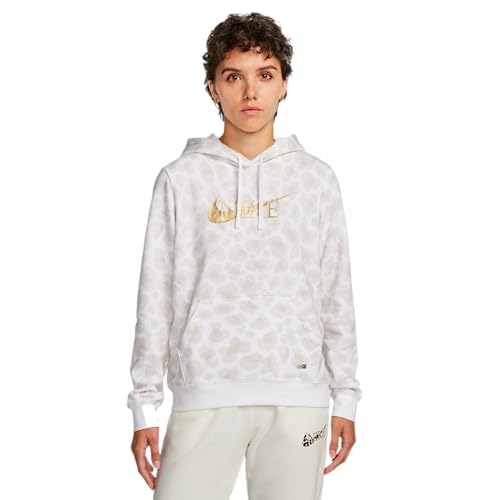 Nike Women's Sportswear Leopard Hoodie (as1, alpha, m, regular, regular, White/Gold)