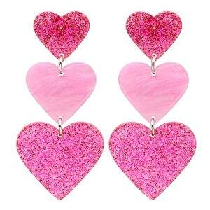 pink heart earrings for women,double heart drop earrings y2k lover heart dangle earrings summer beach acrylic candy-colored earrings valentine's day jewelry gift (pink)