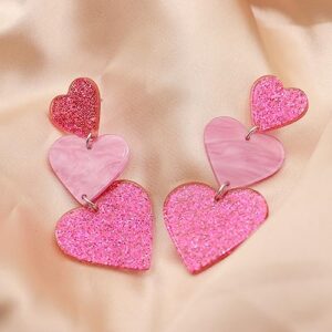 Pink Heart Earrings for Women,Double Heart Drop Earrings Y2K Lover Heart Dangle Earrings Summer Beach Acrylic Candy-colored Earrings Valentine's Day Jewelry Gift (pink)