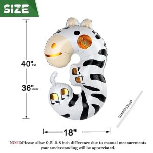 40 inch Number Balloons, Cartoon Zebra Balloon, Number 3 Balloon, Perfect Large Balloon for Fun 3rd 13 30 Birthday Decorations