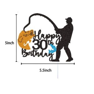 Fishing 30th Birthday Cake Topper ，Funny Man 30th Fisherman Theme Party Decoration Supplies