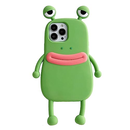 Bonici Men Women Super Funny Novelty Hotdog Sausage Mouth Big Eyes Green Frog Pink Frog Phone Case Soft TPU Silicone Rubber Phone Cover Compatible with iPhone 11, Full Body Protection -Green