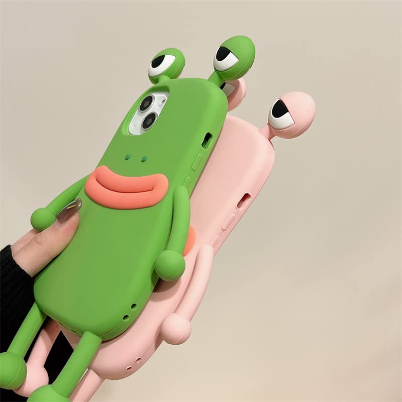 Bonici Men Women Super Funny Novelty Hotdog Sausage Mouth Big Eyes Green Frog Pink Frog Phone Case Soft TPU Silicone Rubber Phone Cover Compatible with iPhone 11, Full Body Protection -Green