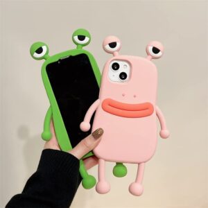 Bonici Men Women Super Funny Novelty Hotdog Sausage Mouth Big Eyes Green Frog Pink Frog Phone Case Soft TPU Silicone Rubber Phone Cover Compatible with iPhone 11, Full Body Protection -Green