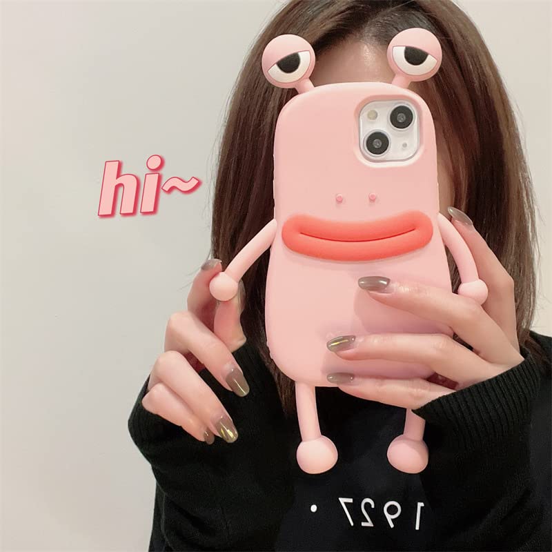 Bonici Men Women Super Funny Novelty Hotdog Sausage Mouth Big Eyes Green Frog Pink Frog Phone Case Soft TPU Silicone Rubber Phone Cover Compatible with iPhone 11, Full Body Protection -Green