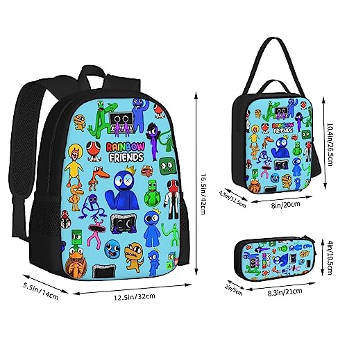 AENNA Cartoon Game Backpack Set Boys Girls Bookbag with Pencil Case Lunch Bag for Teens School Picnic Travel