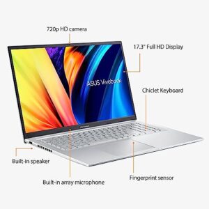 ASUS 2023 Newest Vivobook 17X Laptop, 17.3 Inch FHD Display, Intel Core i3-1220P Processor, 16GB RAM, 512GB SSD, Intel UHD Graphics, Fingerprint Reader, WiFi, Bluetooth, Windows 11 Home, Silver