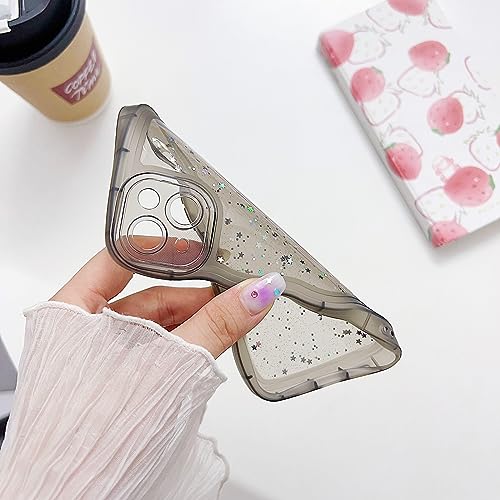 JYJFMLZC Compatible with iPhone 14 Pro Wavy Edge Shiny Stars Clear Cute Phone Case for Women Girls All-Around Soft TPU Anti-Collision Anti-Shock Transparent Phone Case for iPhone 14 Pro-Clear