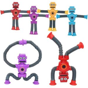 zasnynua 4 pieces telescopic suction cup robot toy, pop tubes fidget toys, party favors fidget tubes sensory toys funny gift for girls boys