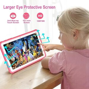 Kids Tablet, Android Tablet for Kids 10.1 Inches, 64GB Kids Tablet with Case, Dual Camera, WiFi, Bluetooth, GMS, Kidproof App Pre-Installed, Parent Control, Education, Google, YouTube (Pink)