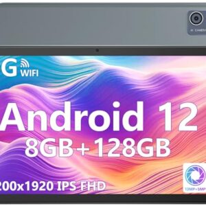 jumper 10 Inch Tablet, Android 12 Tablets with 2.0GHz Octa-Core Processor, 8GB RAM 128GB Storage, Full HD IPS Touch Screen, 13+5MP Dual Camera, Dual Speakers, 6000mAh Battery, Bluetooth5.0, GPS.