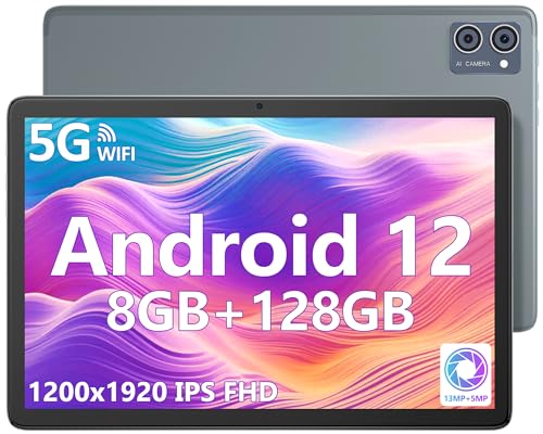 jumper 10 Inch Tablet, Android 12 Tablets with 2.0GHz Octa-Core Processor, 8GB RAM 128GB Storage, Full HD IPS Touch Screen, 13+5MP Dual Camera, Dual Speakers, 6000mAh Battery, Bluetooth5.0, GPS.