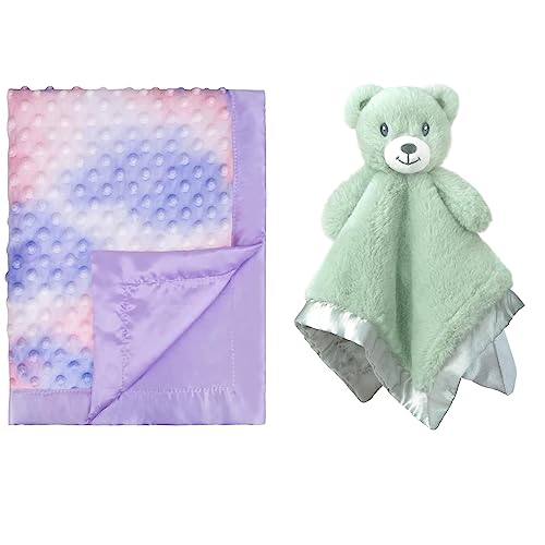 Silky Satin Baby Blanket+Bear Security Blanket for Girls Unique Tie Dye Minky Fabric with Soft Luxury Silk Silky Backing Toddlers Blanket for Sleeping Nursery Travel Decoration Purple 30 x 40 Inch