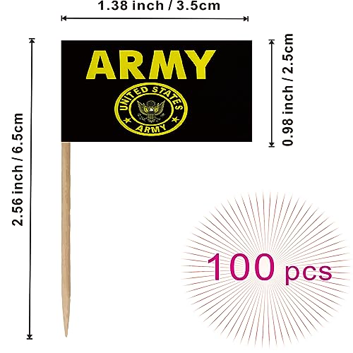 US Army Gold Crest Toothpick Flag Small Mini United States Military Cocktail Fruit Cupcakes Toppers Food Stick Flags Decorations,100 Pack