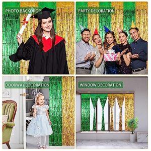 Peryiter 6 Pcs Backdrop Curtain 3.3 x 6.6 ft Glitter Tinsel Foil Fringe Curtains PET Fringe Curtain Backdrop Party Photo Backdrop Streamer Backdrop for Home Outdoor Party (Green, Gold)